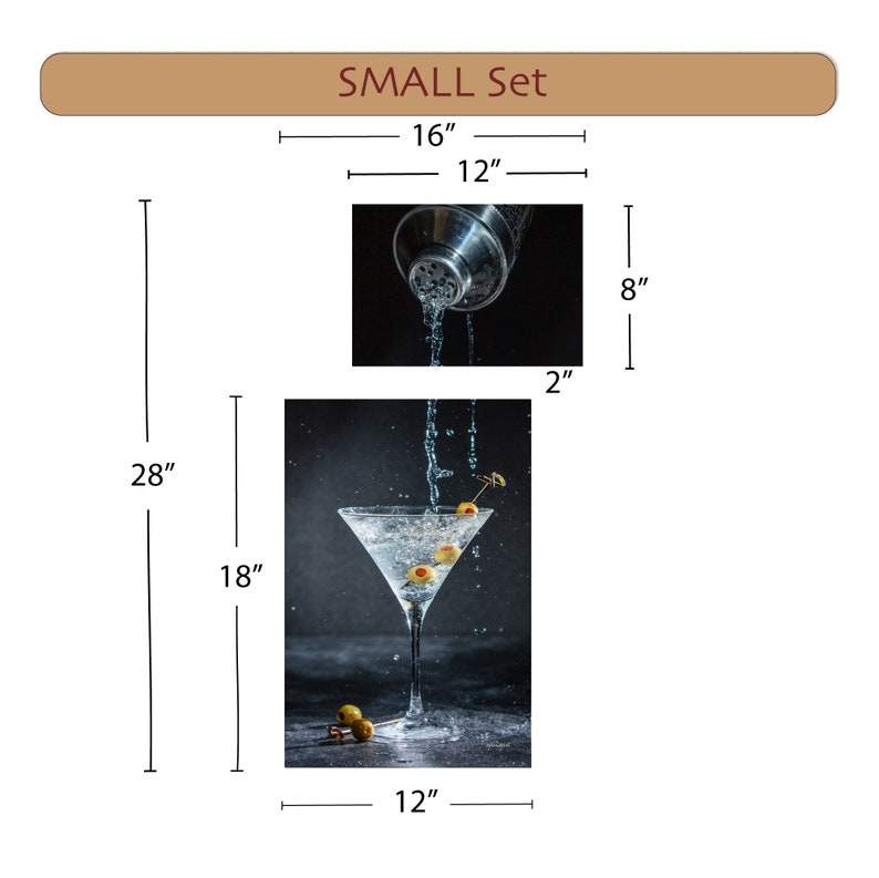 Martini Bar Art, Bar Cart Decor, Set of 2 Metal Prints, Martini Art ...