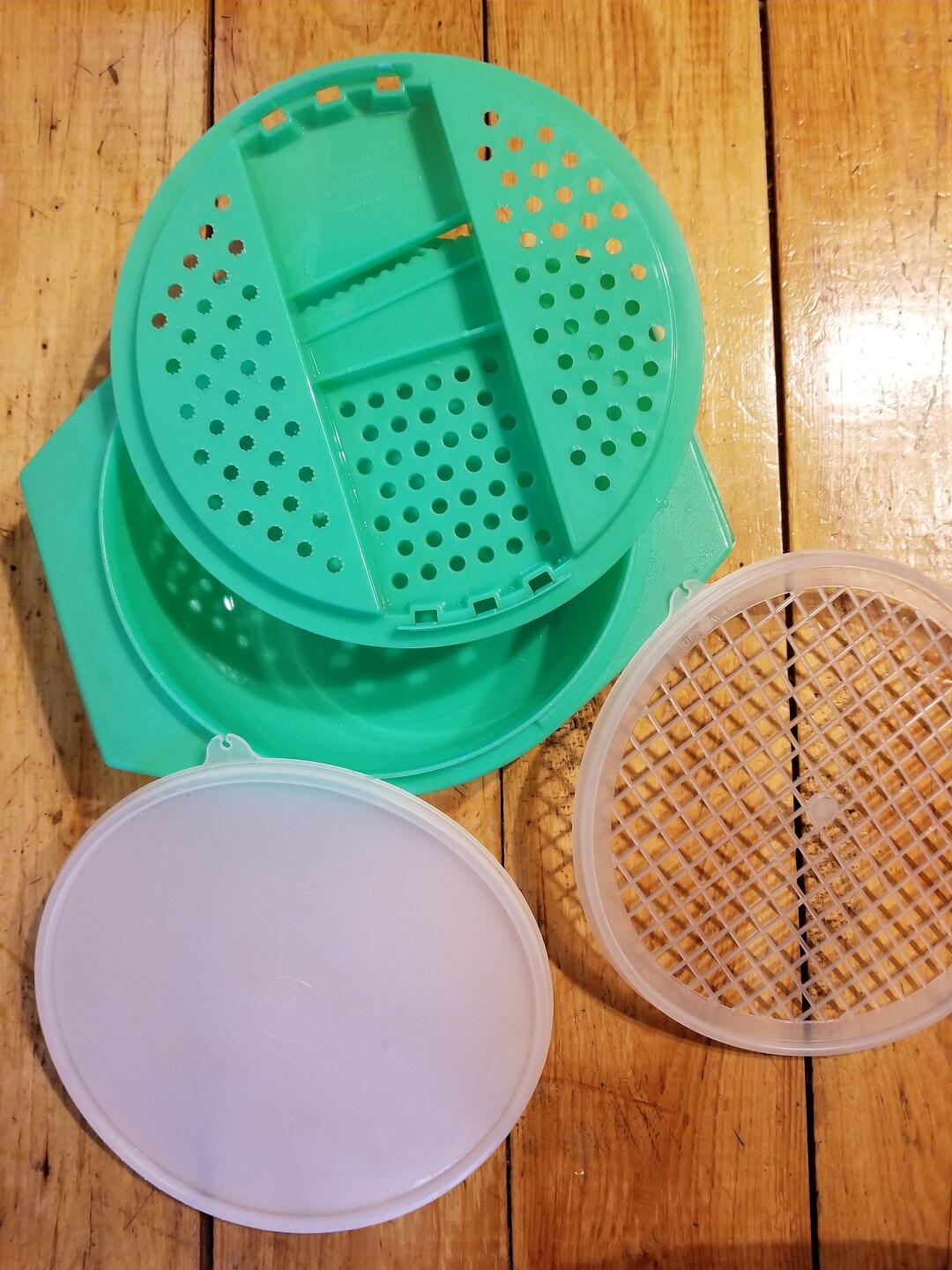Vintage Tupperware Jadeite Green Cheese Grater/shredder, Strainer, Bowl ...