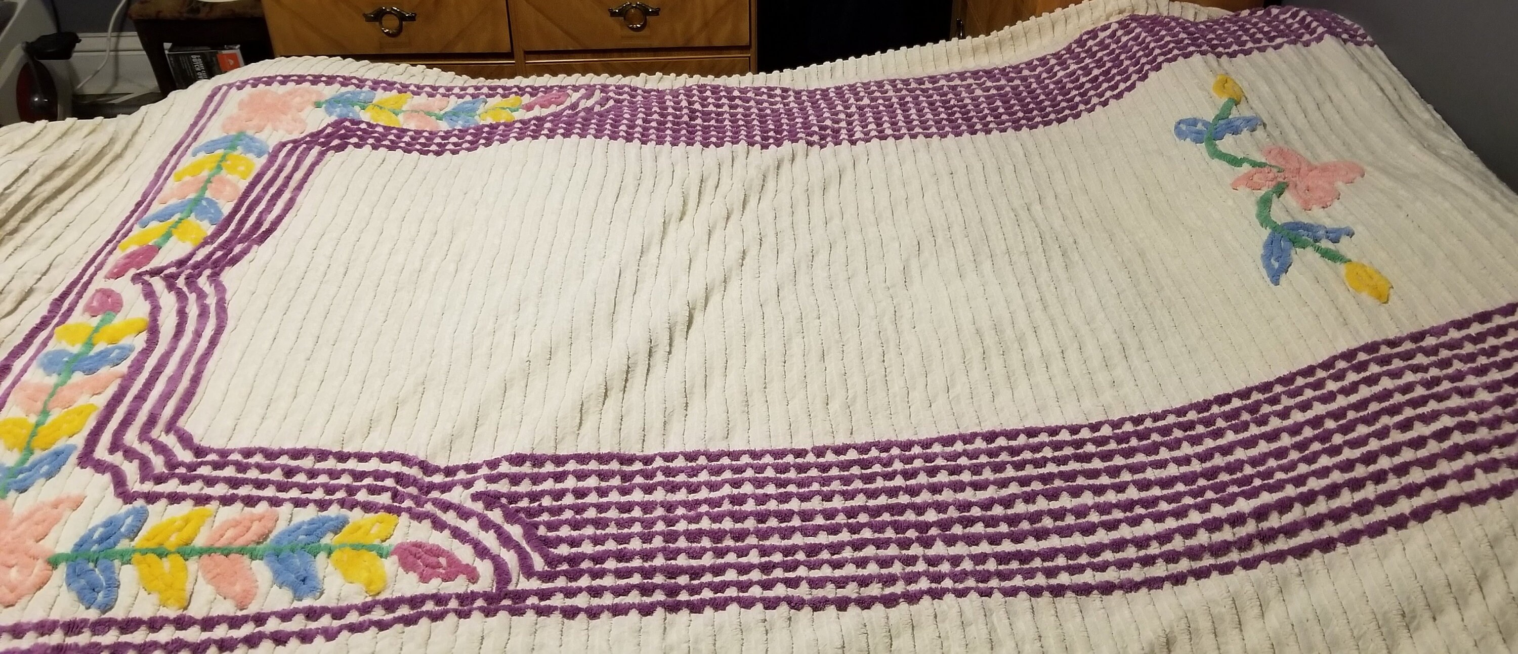 Vintage Multi Colored, Chenille Bedspread. 102 X 90 **SALE 20% OFF ...