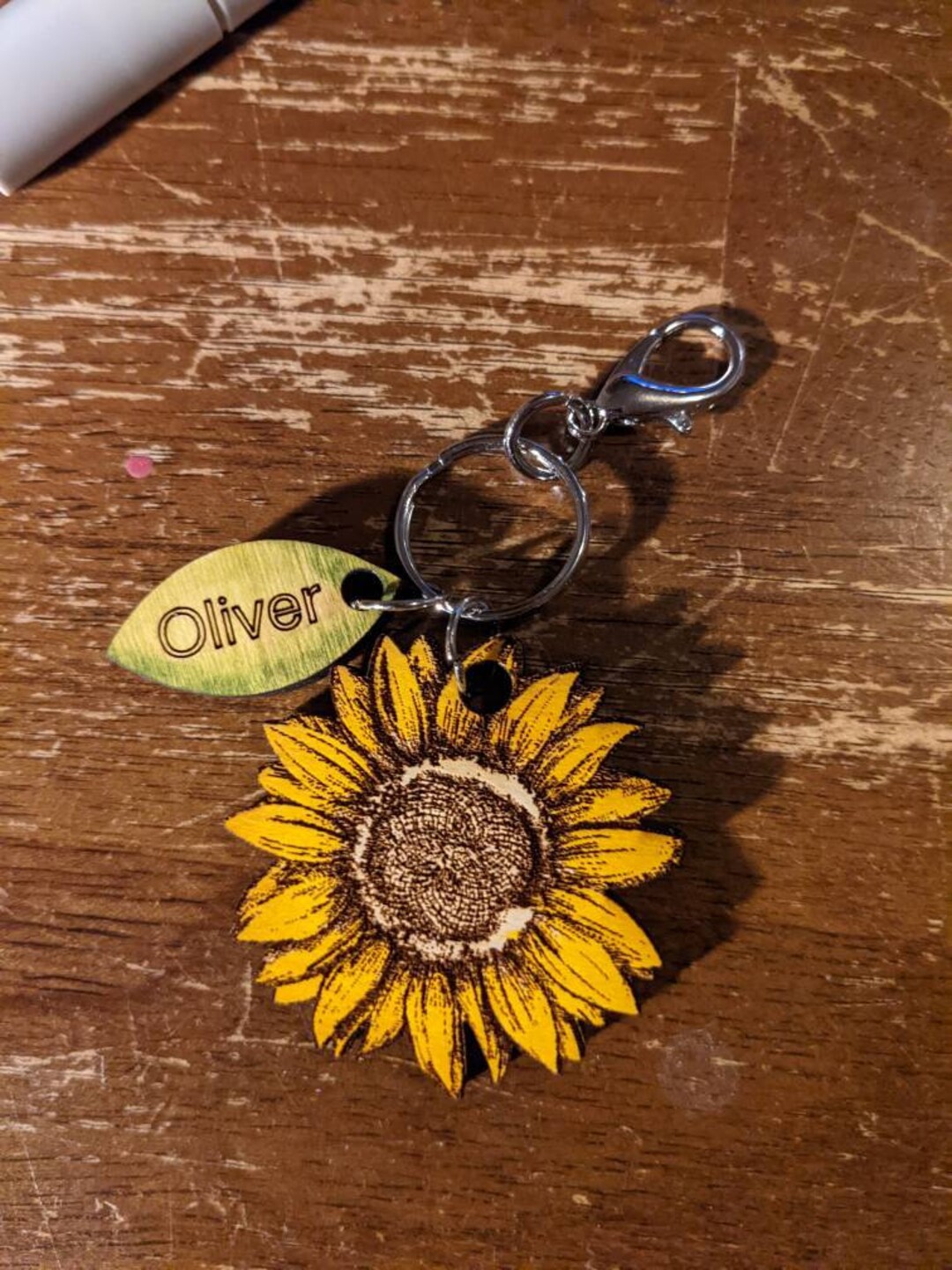 Sunflower Keychain, Personalize Keychain Sunflower Leaves - Etsy