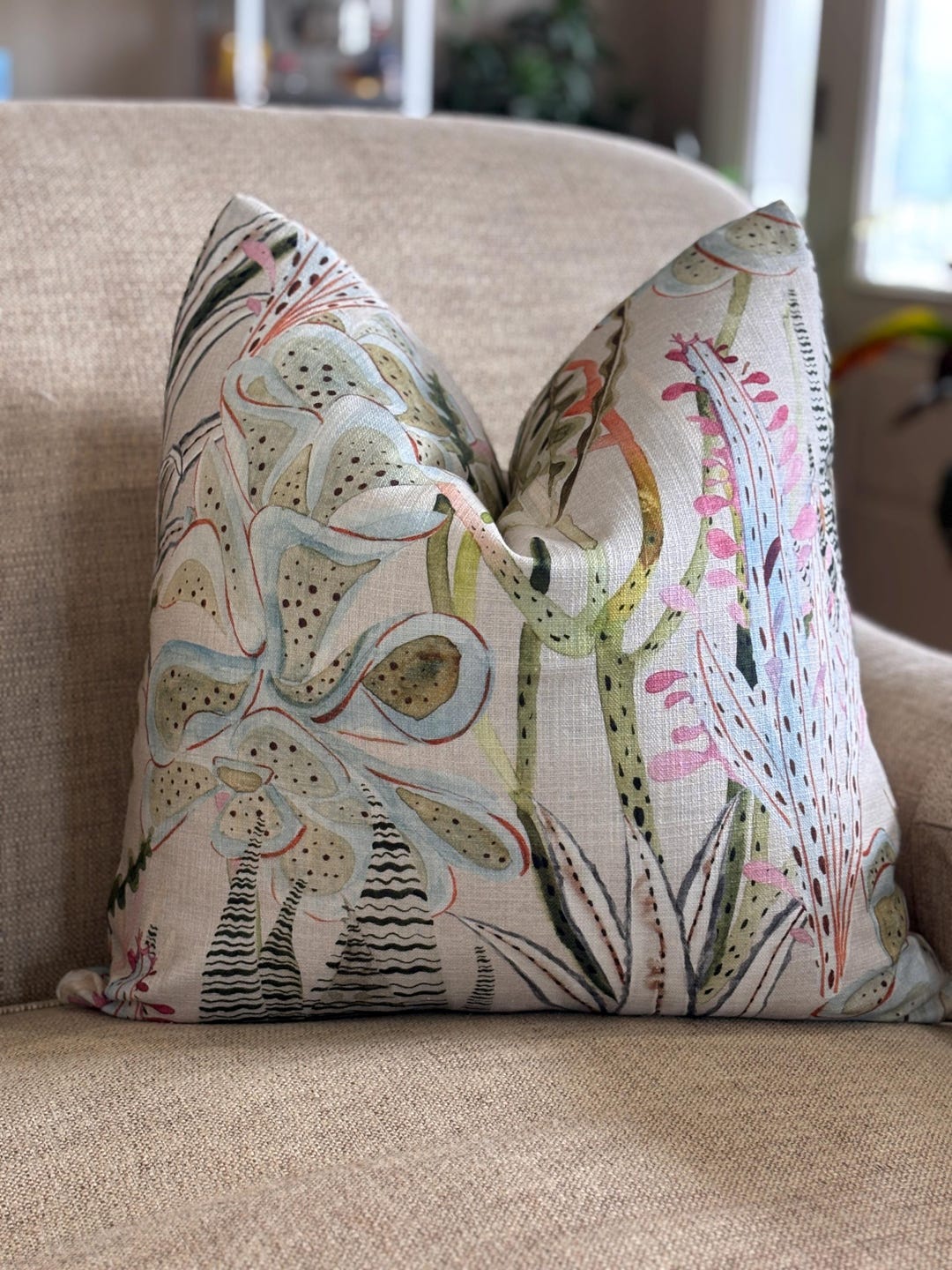 Pastel Pillow Green Pink Succulent Pillow Aqua Preppy Floral Pillow ...