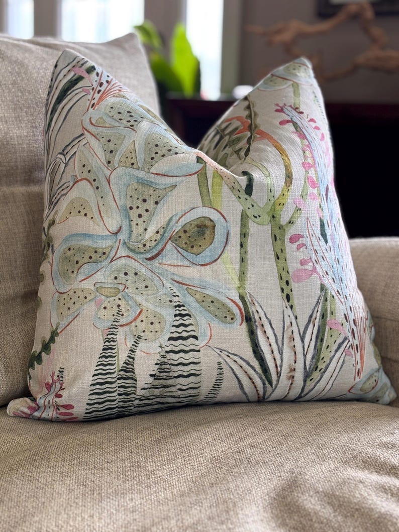Pastel Pillow Green Pink Succulent Pillow Aqua Preppy Floral Pillow ...