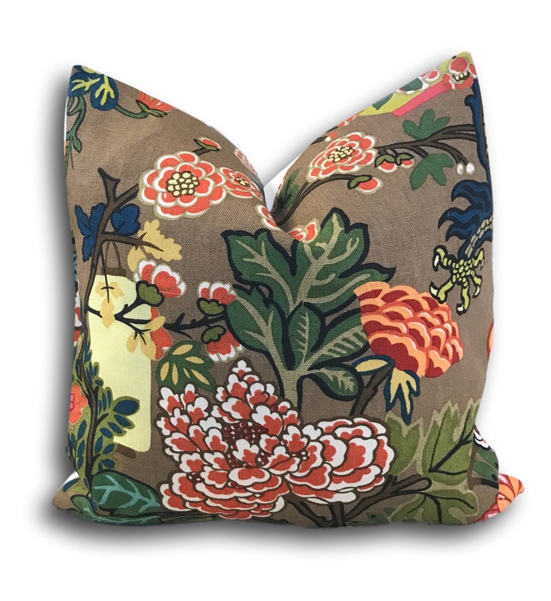 Chiang Mai Mocha Pillow Cover W/ivory Linen Reverse - Brown Floral ...