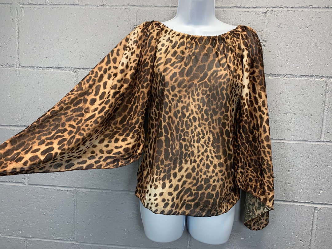 Vintage Semi Sheer Leopard Print Tunic With Angel Wing Sleeves Boho ...