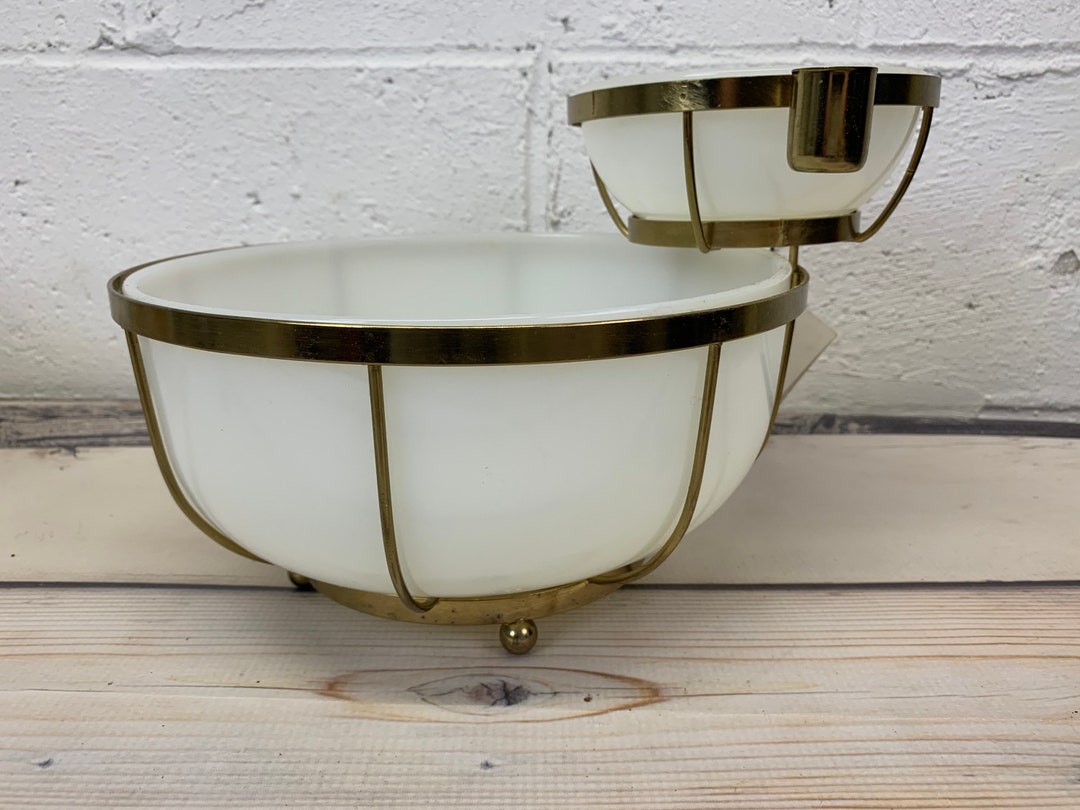 Vintage Mid Century Colony Glass Fire King Milk Glass Chip and Dip ...
