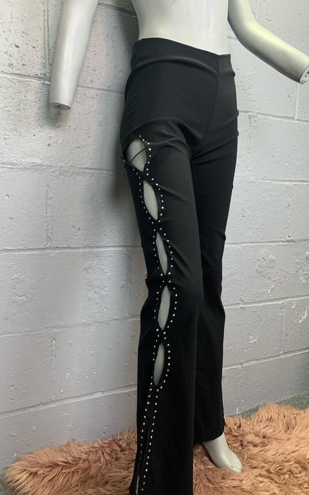 Y2K Low Rise Flare Pants: Studded Cut Out Sides, Stretchy Small - Etsy