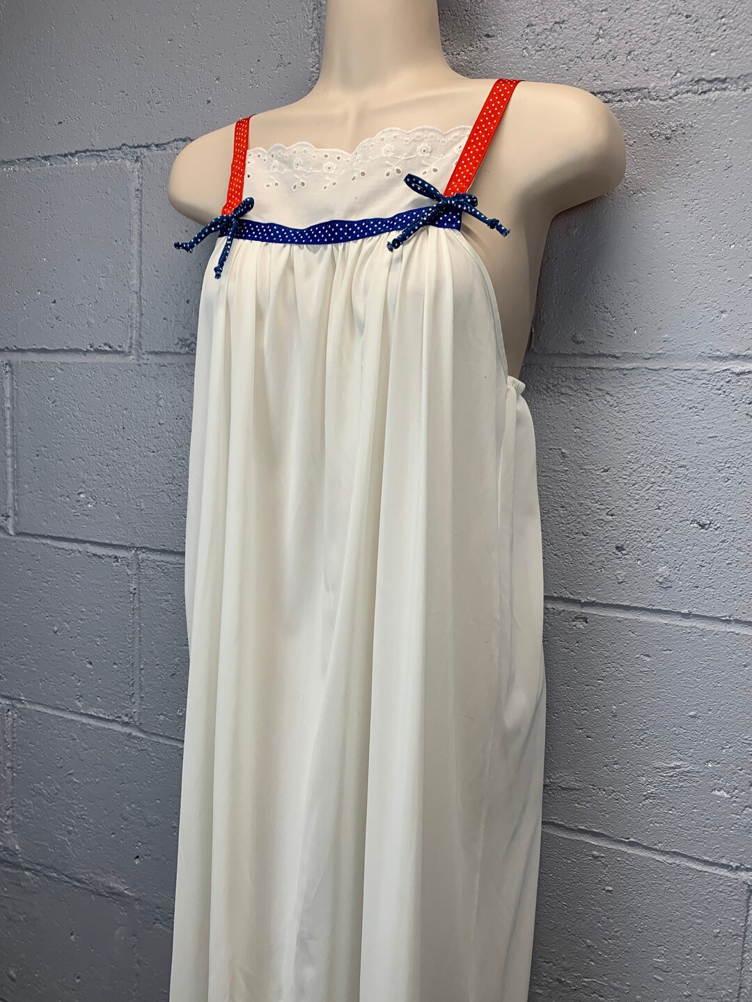 Vintage 1970s Nightgown by Jennifer Dale Swiss Dot Ribbon Straps Eyelet ...