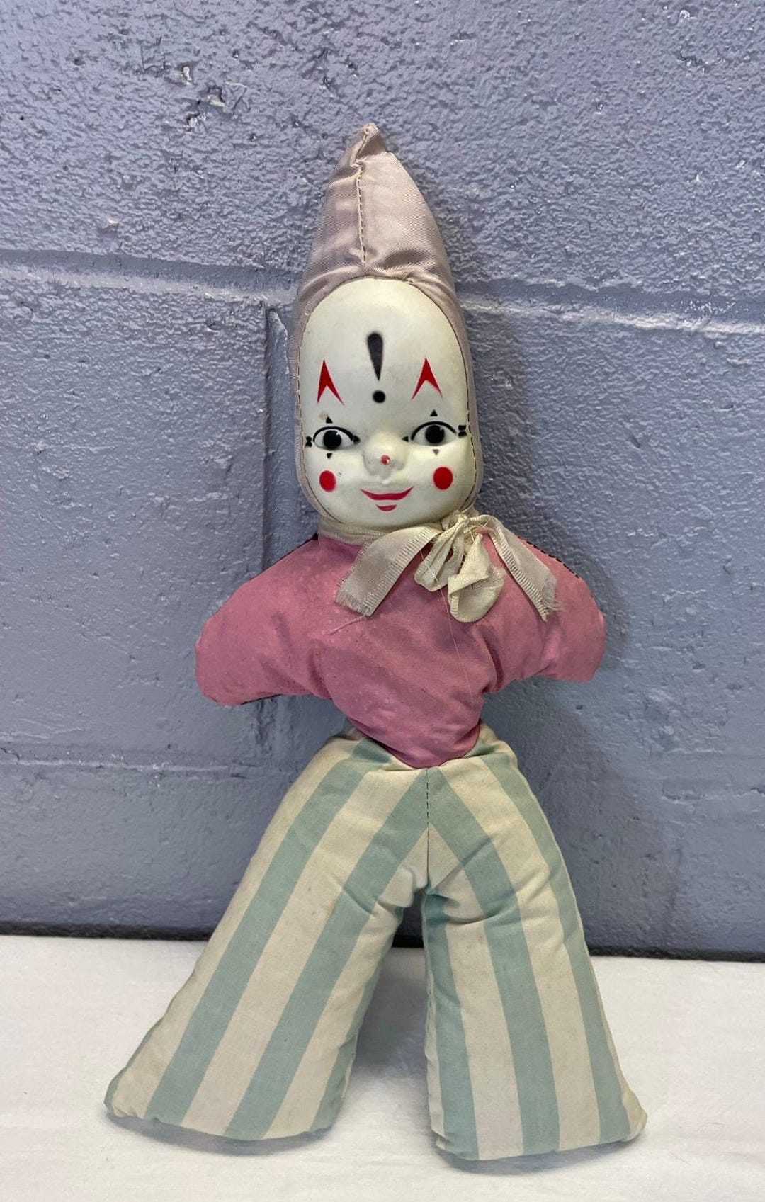 Vintage 40s 50s Clown Doll Circus Carnival Prize Celluloid Painted Face ...