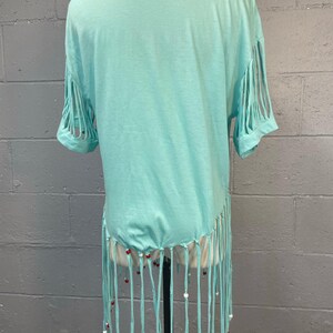 Vintage 80s Asymmetric Beaded Fringe Razor Cut Single Stitch Tshirt ...