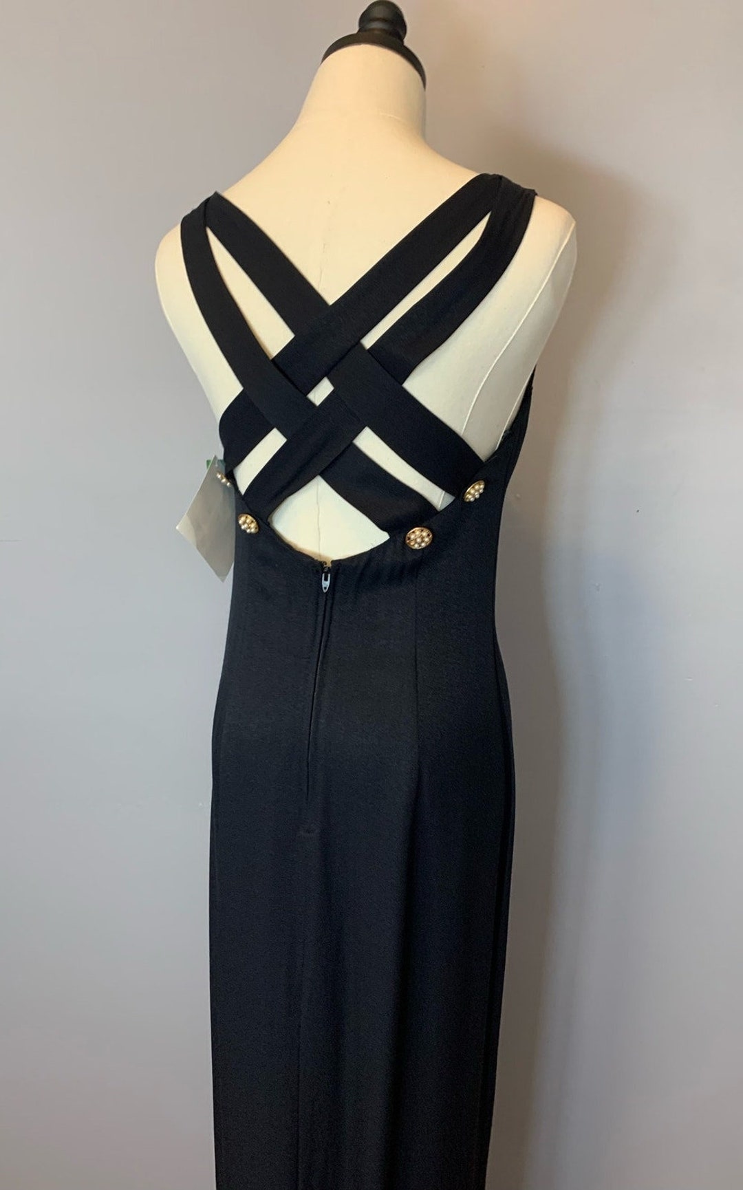 Vintage 80s Black Criss Cross Back Dress - Lew Magram SZ 10 - Etsy