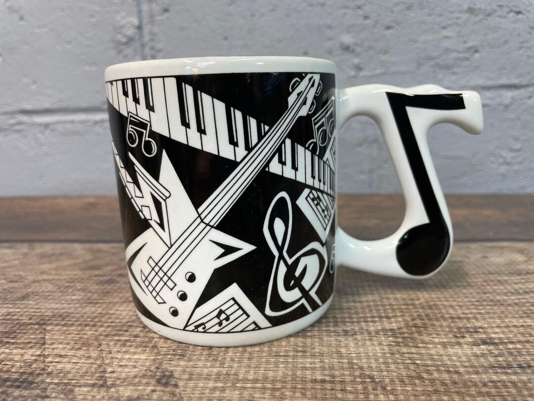 Vintage 1980s Music Themed Coffee Mug Music Note Handle Rock Electric ...