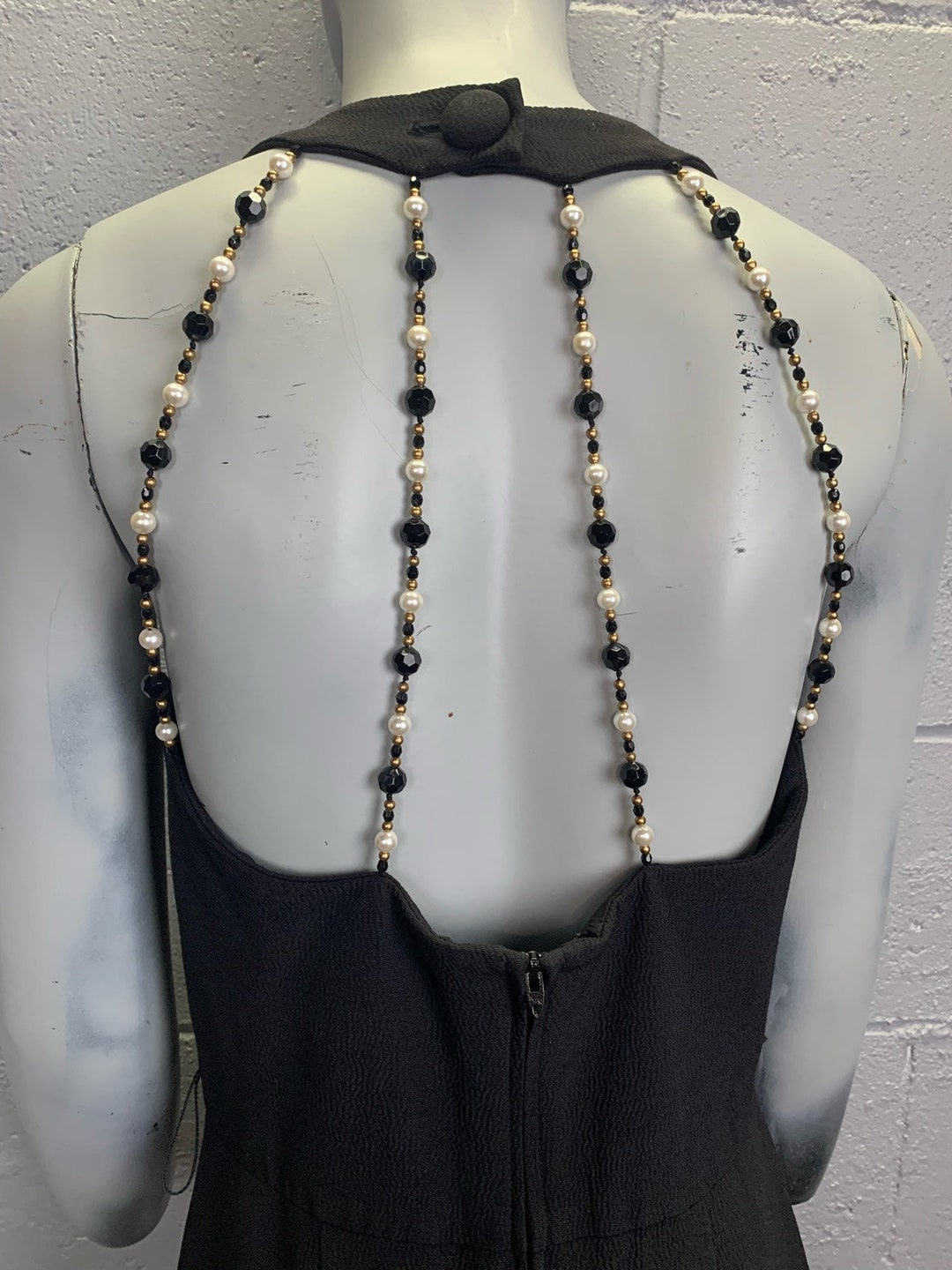 Vintage 1990s Black Sleeveless Open Beaded Back Dress XS Small - Etsy ...