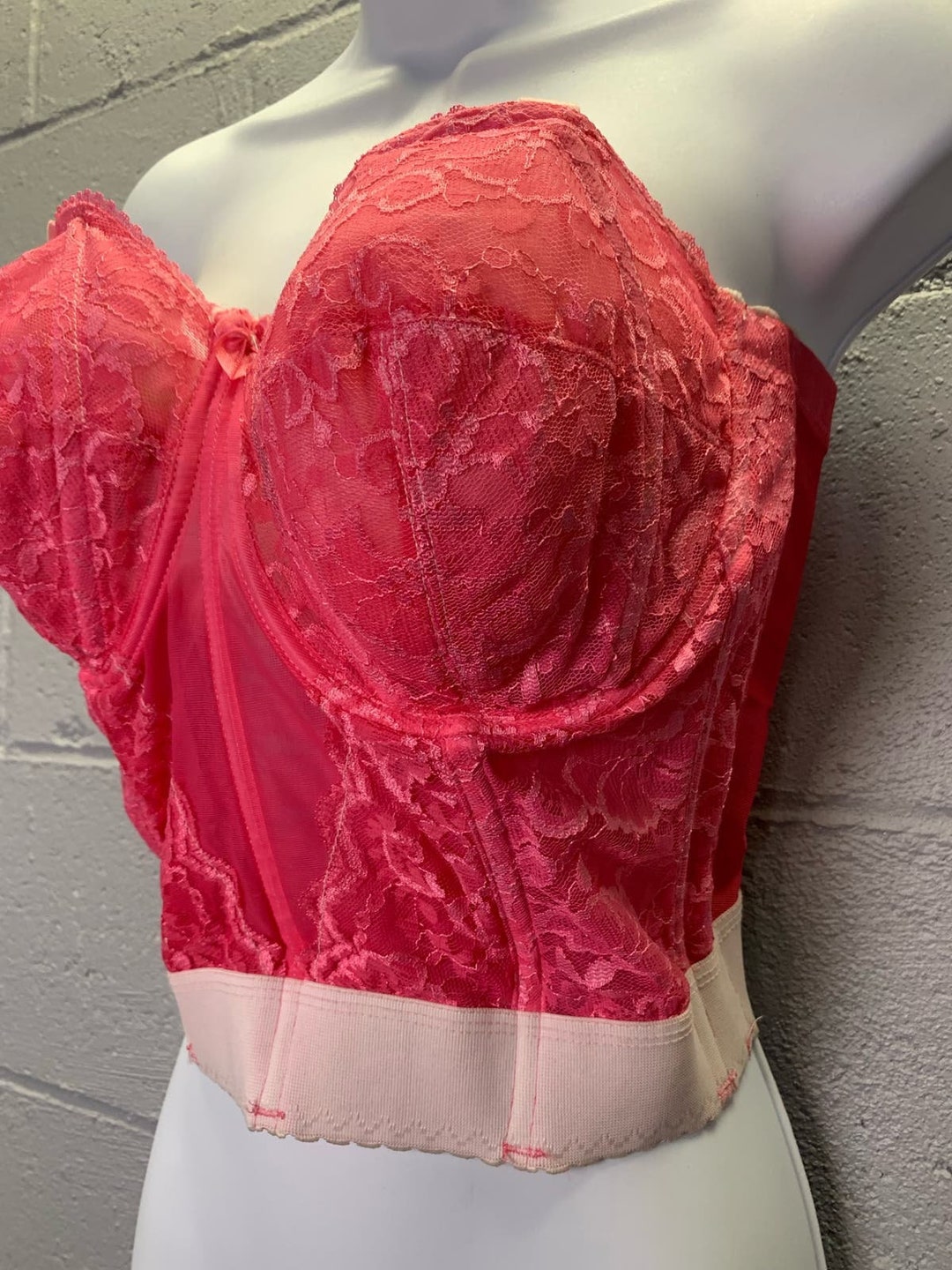 Vintage Hand Dyed Hot Pink Fuschia Lace Corset Style Strapless Bra Goddess 38DD - Etsy