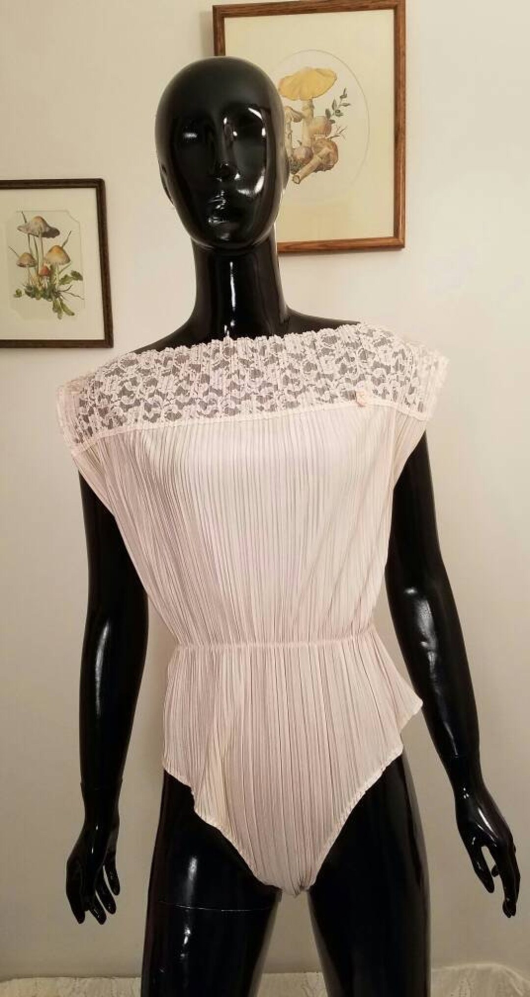 Vintage 70s 80s Blush Label Pale Pink Polyester Nylon Lace High Cut ...