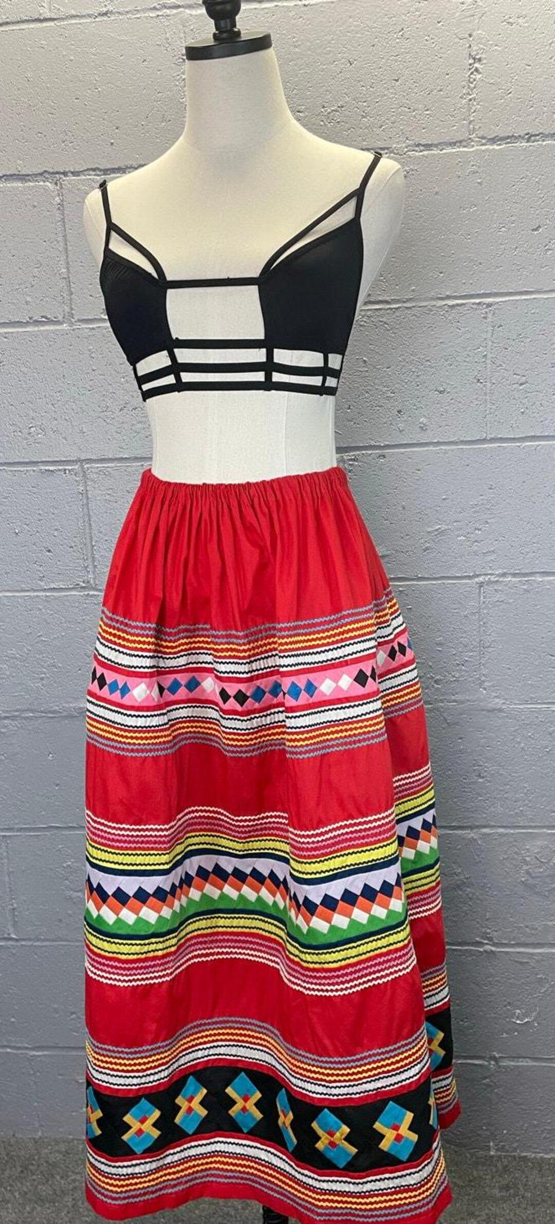 Vintage 1940s 50s Seminole Native American Patchwork Skirt Rick-rack Red Maxi - Etsy