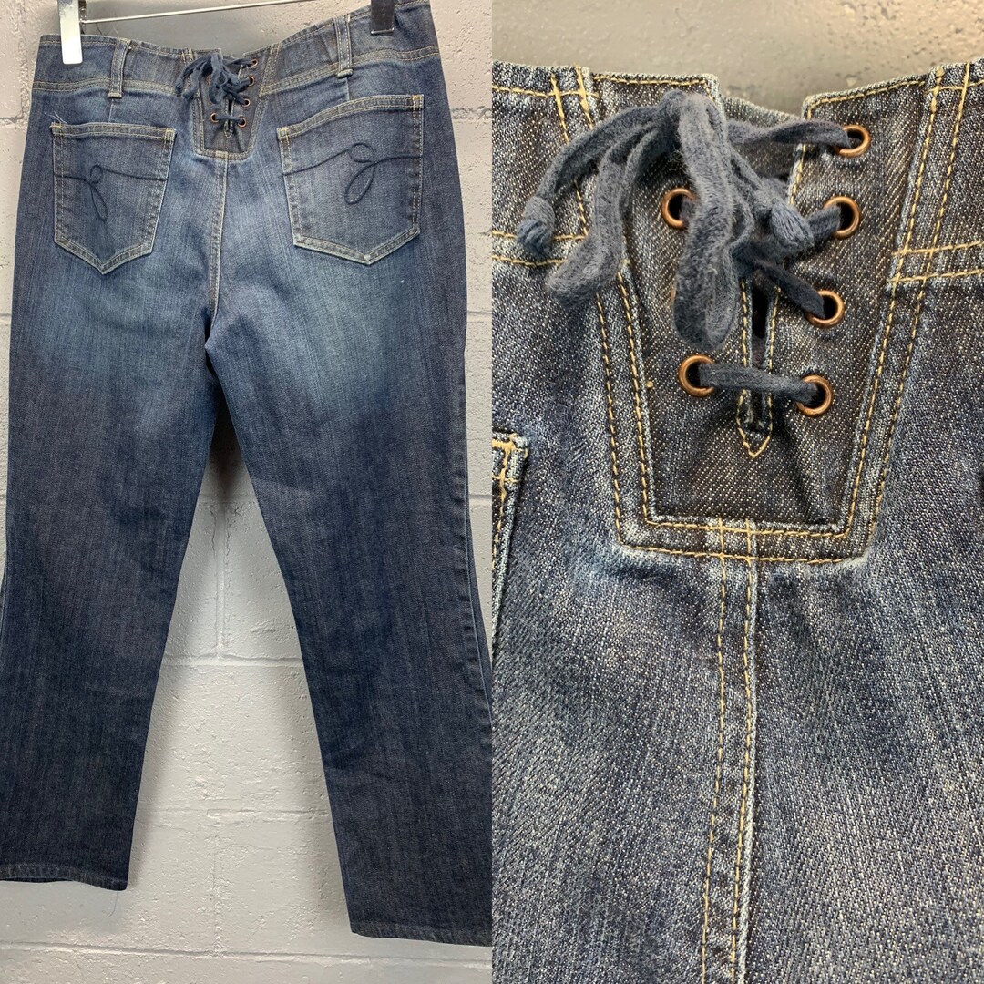 Vintage Y2K Guess Lace up Back Low Rise Jeans Medium Wash Size 30 Size ...