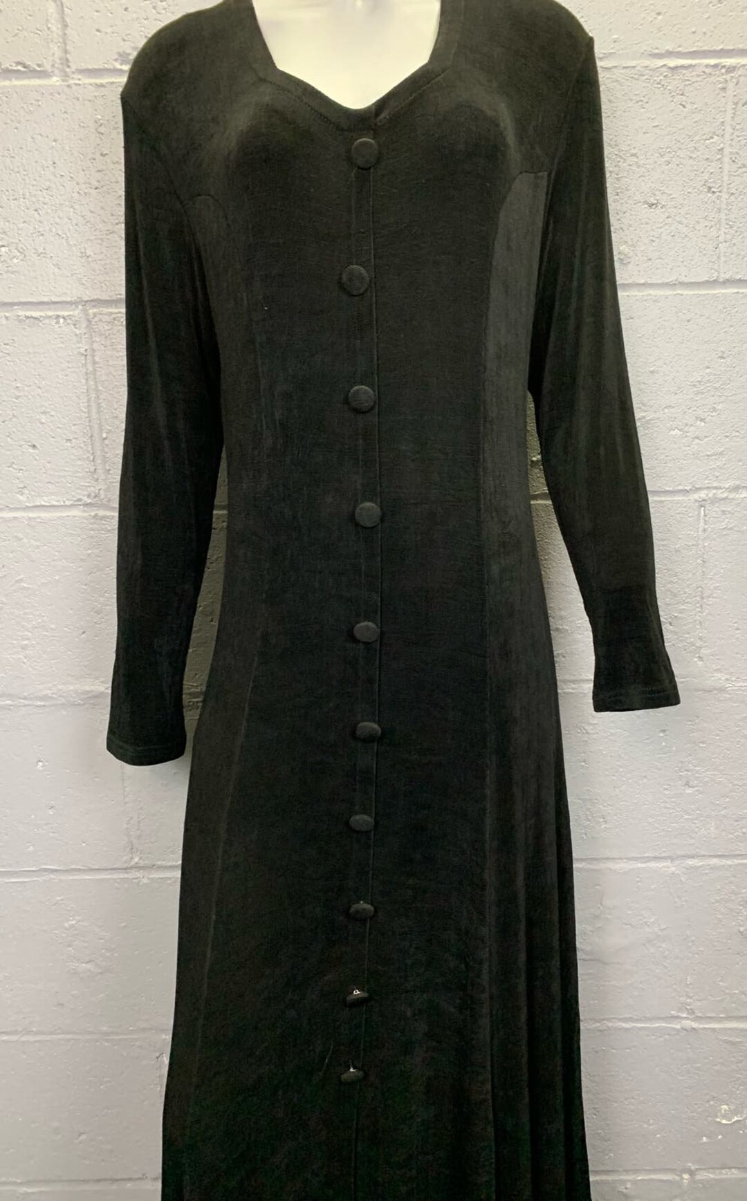 Vintage 1990s Black Goth Maxi Dress Fashque Button Front XL Portrait ...