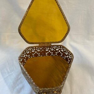 Vintage Triangle Amber Glass Ormolu Filigree Cherubs Casket Jewelry Box ...