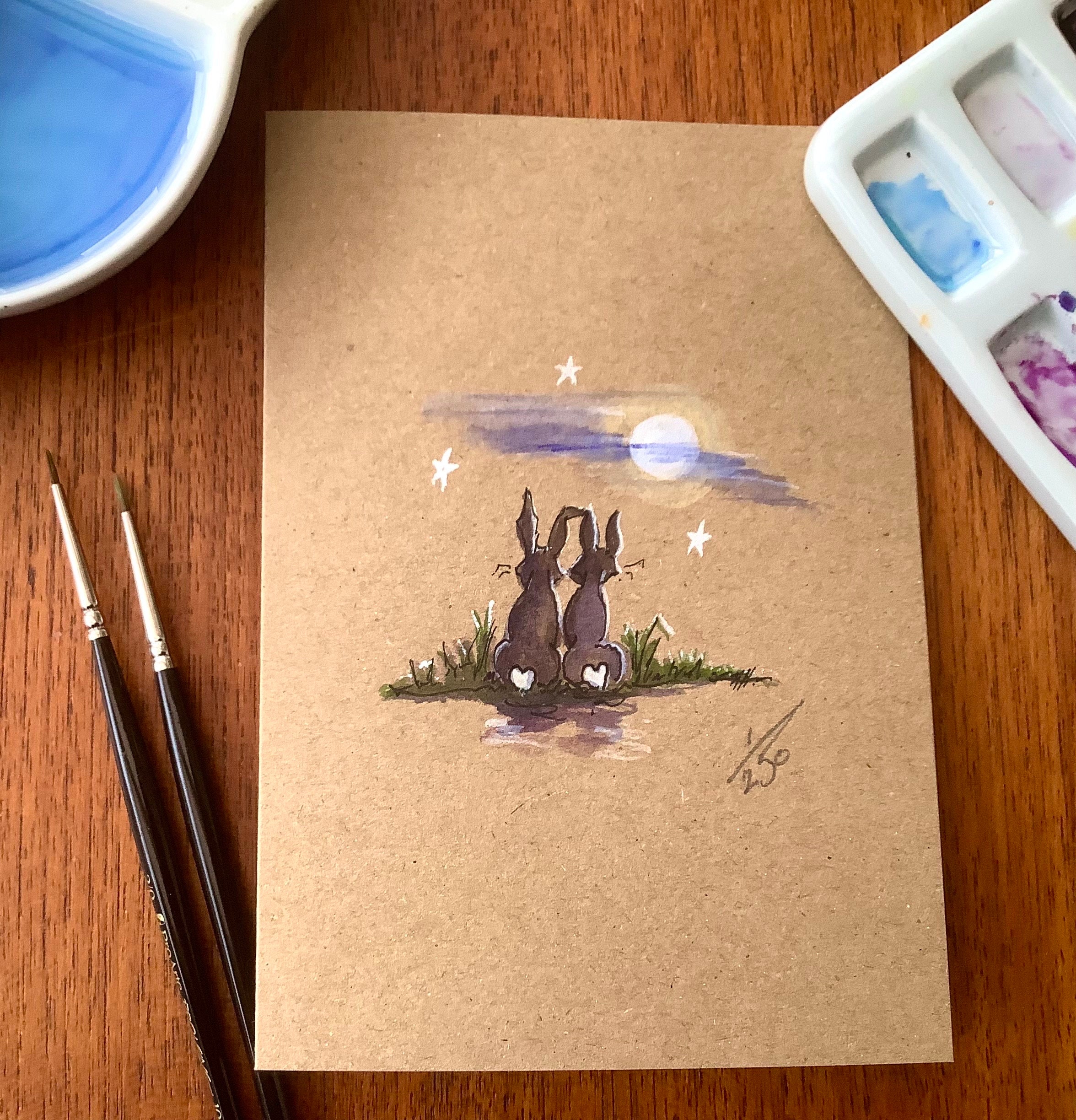 Moonstruck Limited Edition Hand Painted Hare Greetings Card. Hand ...
