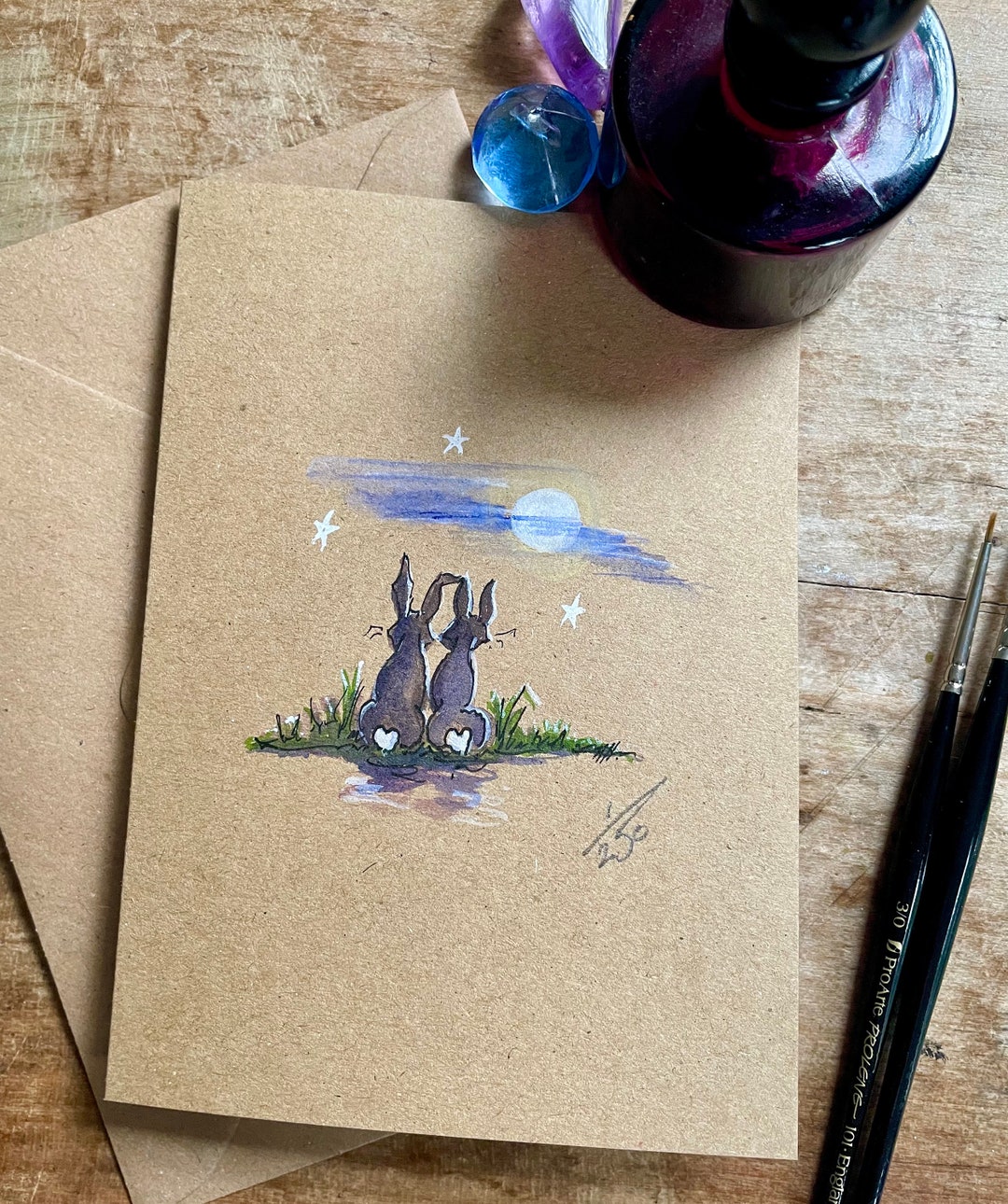 Moonstruck - Limited Edition Hand Painted Hare Greetings Card. Hand ...