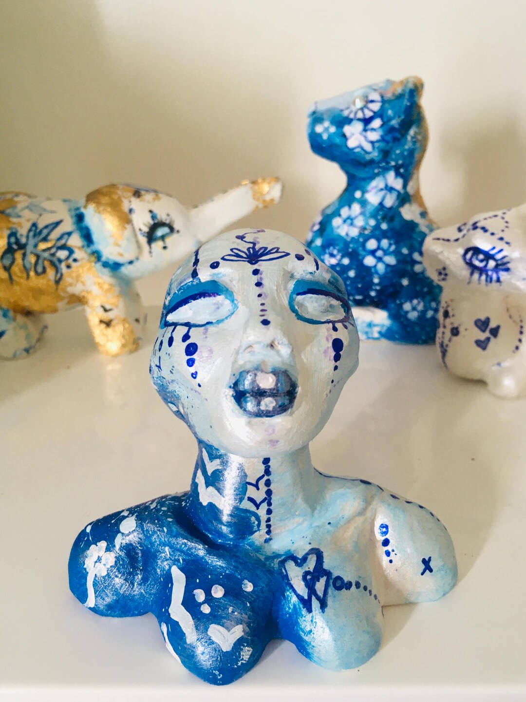 Blue Woman Clay Sculpture, Esoteric Art, Sky Moon Art, Clay Figure ...