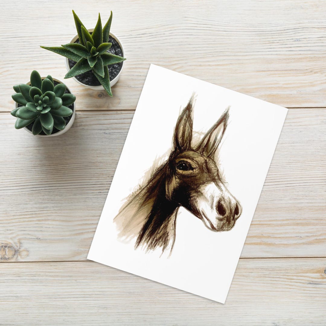 Illustration of Donkey GREETING CARD, Donkey Card, Art Donkey Drawing ...