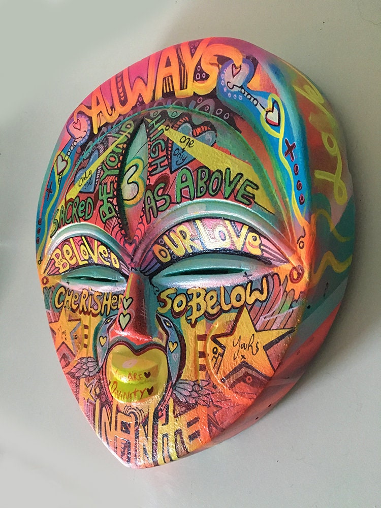 FACE SCULPTURE, ART Mask, Graffiti Tiki Mask, Art Mask, Wall Hanging ...