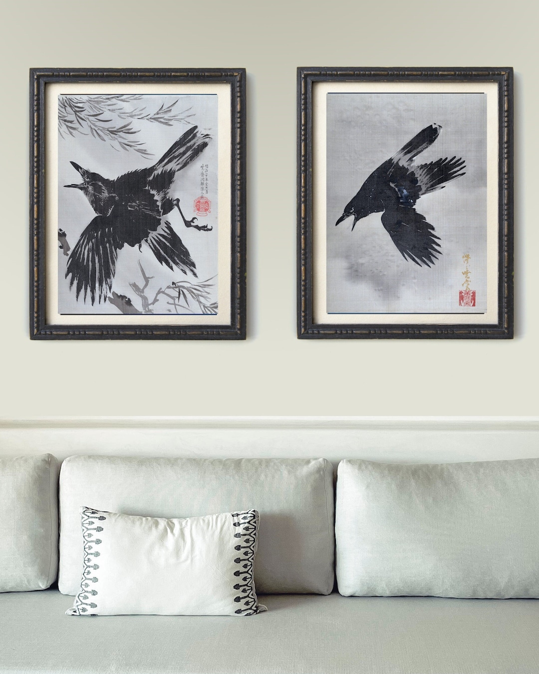 Kawanabe Kyosai, Crow Art, Eclectic Wall Art, 2 Set Print, Japanese Art ...