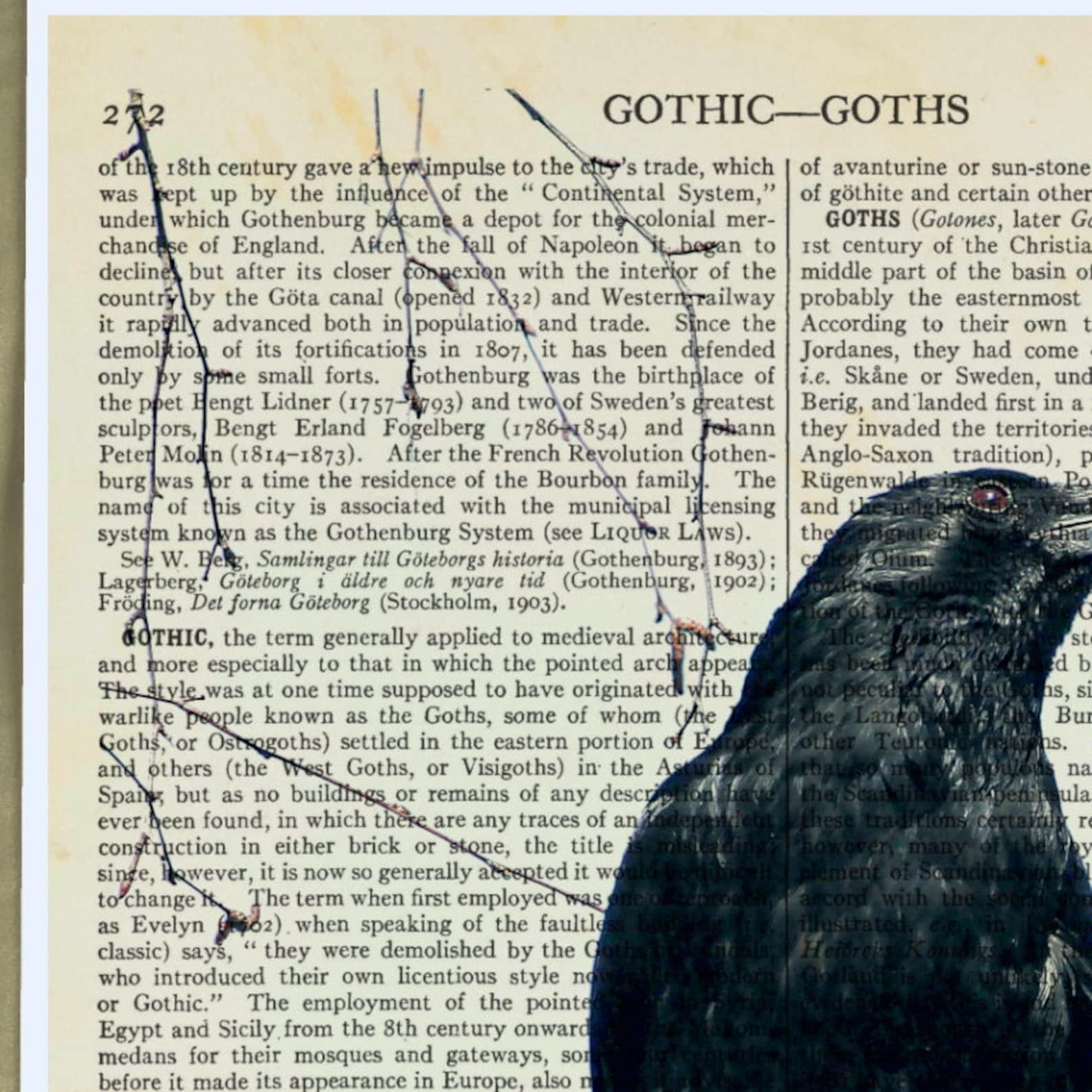 Perched Crow - Book Page Reproduction, Crow Art, Raven, Edgar Allan Poe ...