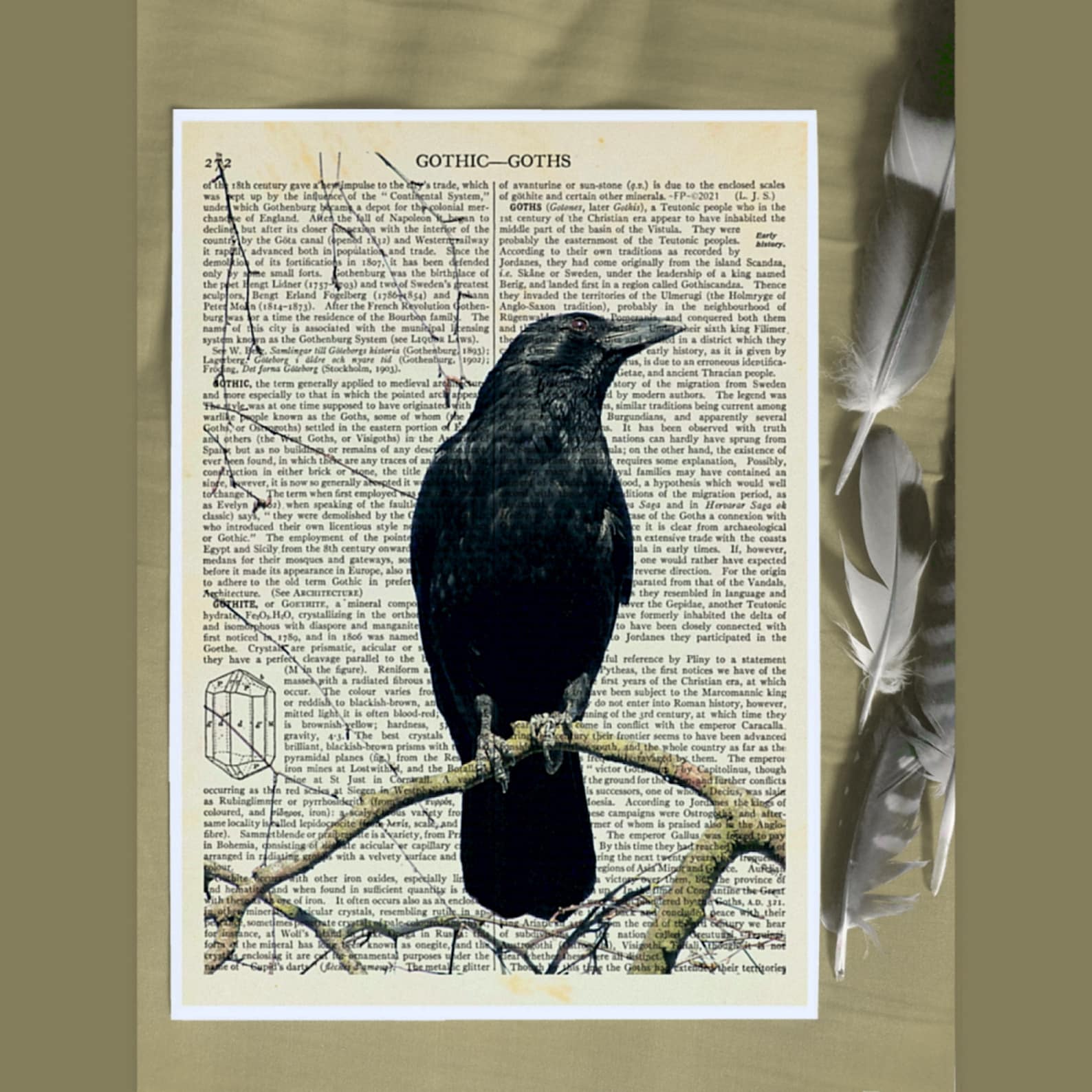 Perched Crow Book Page Reproduction Crow Art Raven Edgar - Etsy