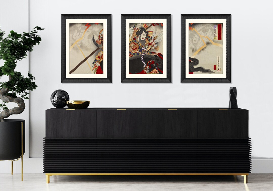 Samurai Art Print - Triptych, Eclectic Wall Art, Japanese Samurai ...