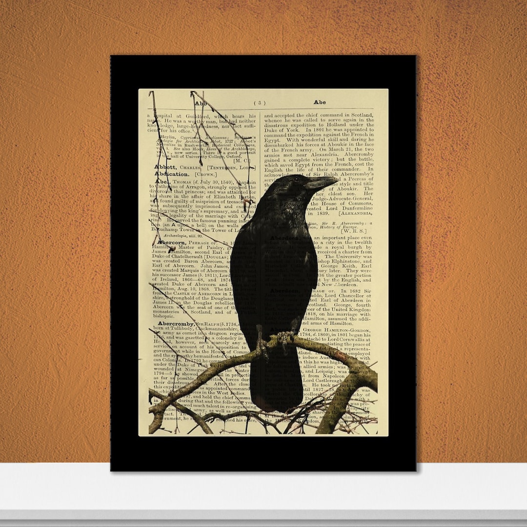 Perched Crow, Crow Art, Raven, Edgar Allan Poe, Traditional Gothic ...