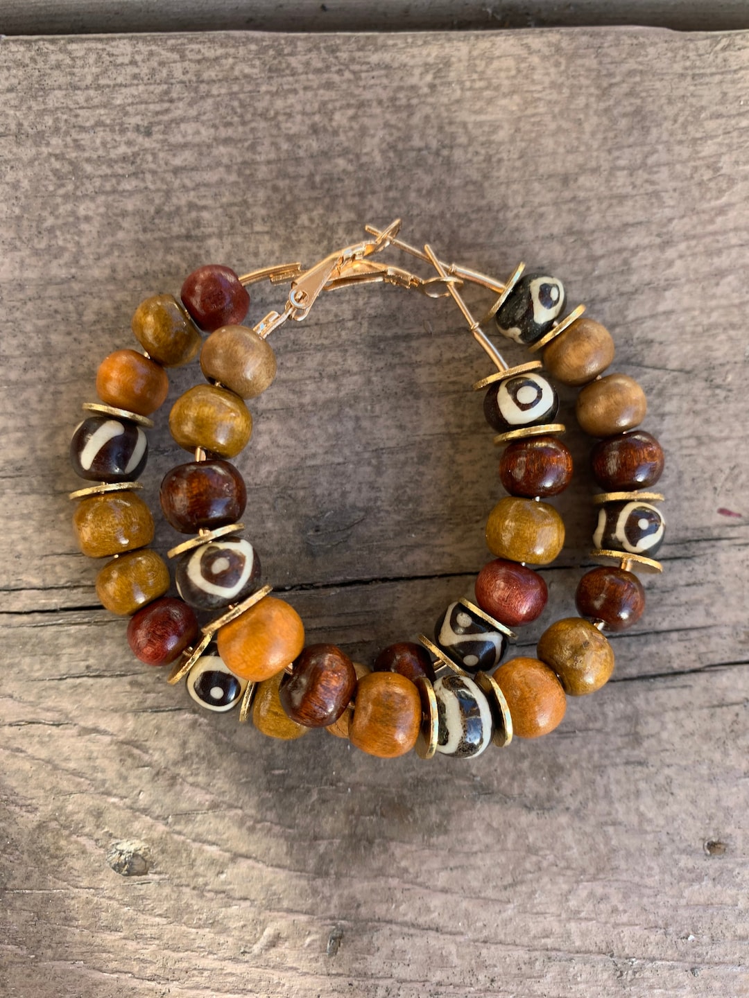 Afrocentric Hoop Earrings, Tribal Bone and Wood Bead Jewelry ...