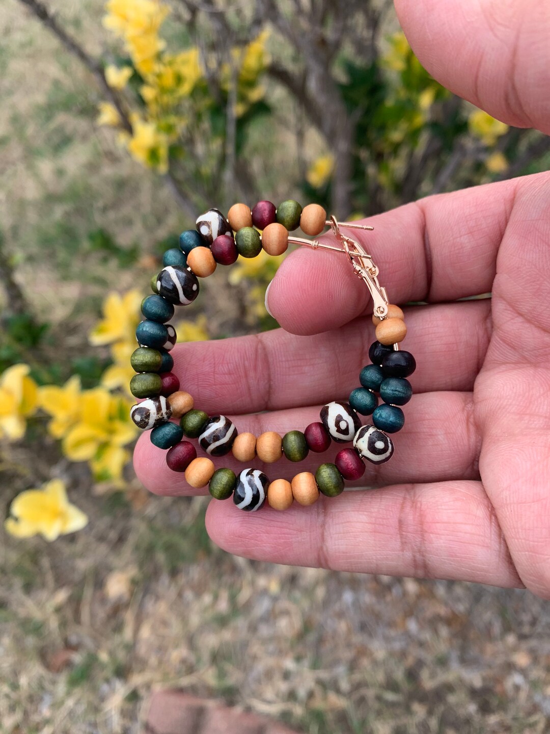 Unique, African Print Bead Hoop Earrings, Hand Crafted Large Hoop ...