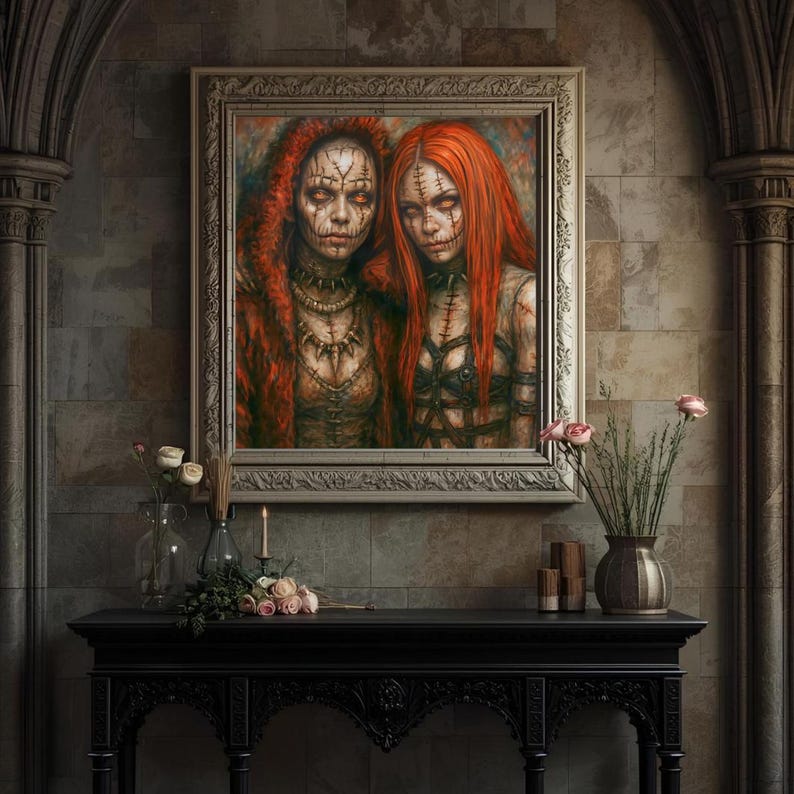 Frankenstein Sisters Art Print, Stitched Skin, Dark Fantasy (digital ...