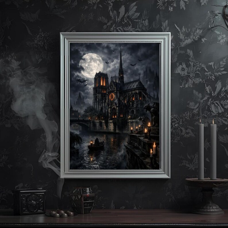 Notre Dame Cathedral Gothic Printable Art | Dark Fantasy Medieval ...