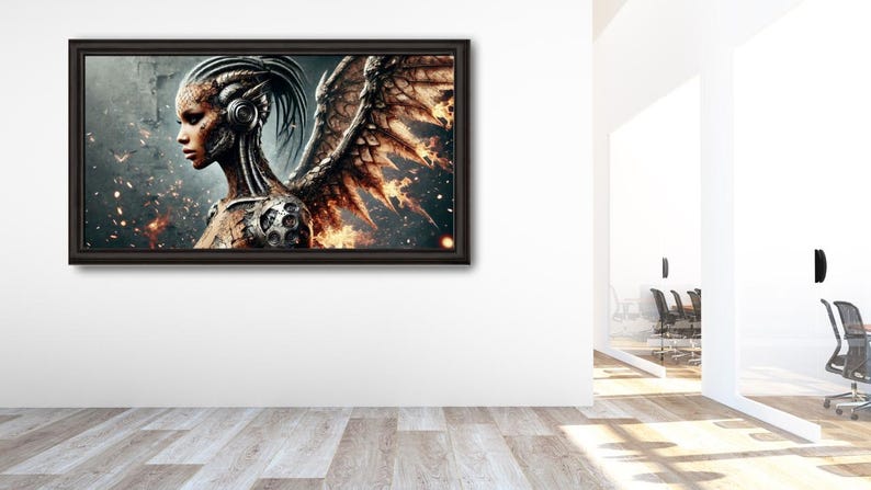 Fantasy Cyborg Bio-mechanical Angel Printable Art - Winged Female ...