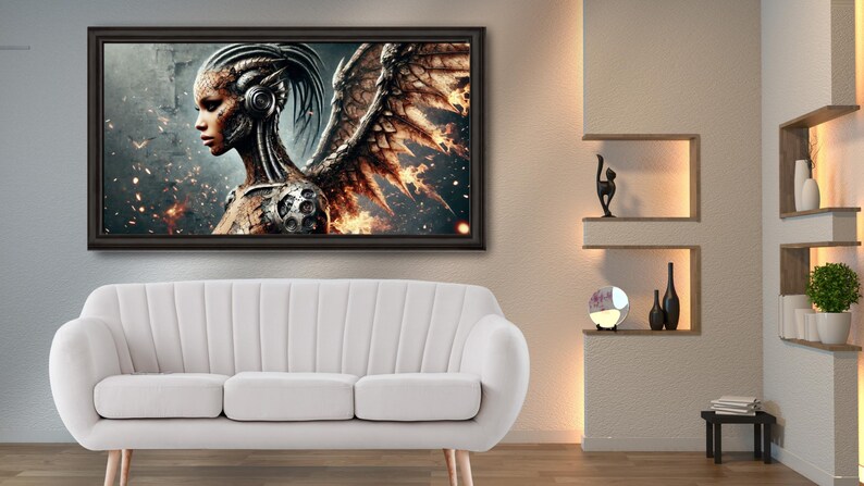 Fantasy Cyborg Bio-mechanical Angel Printable Art - Winged Female ...