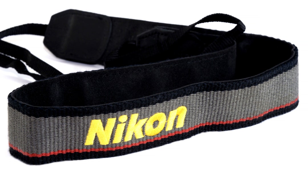 Nikon Strap for SLR Camera in Great Shape Gray Black Red W Yellow Logo ...