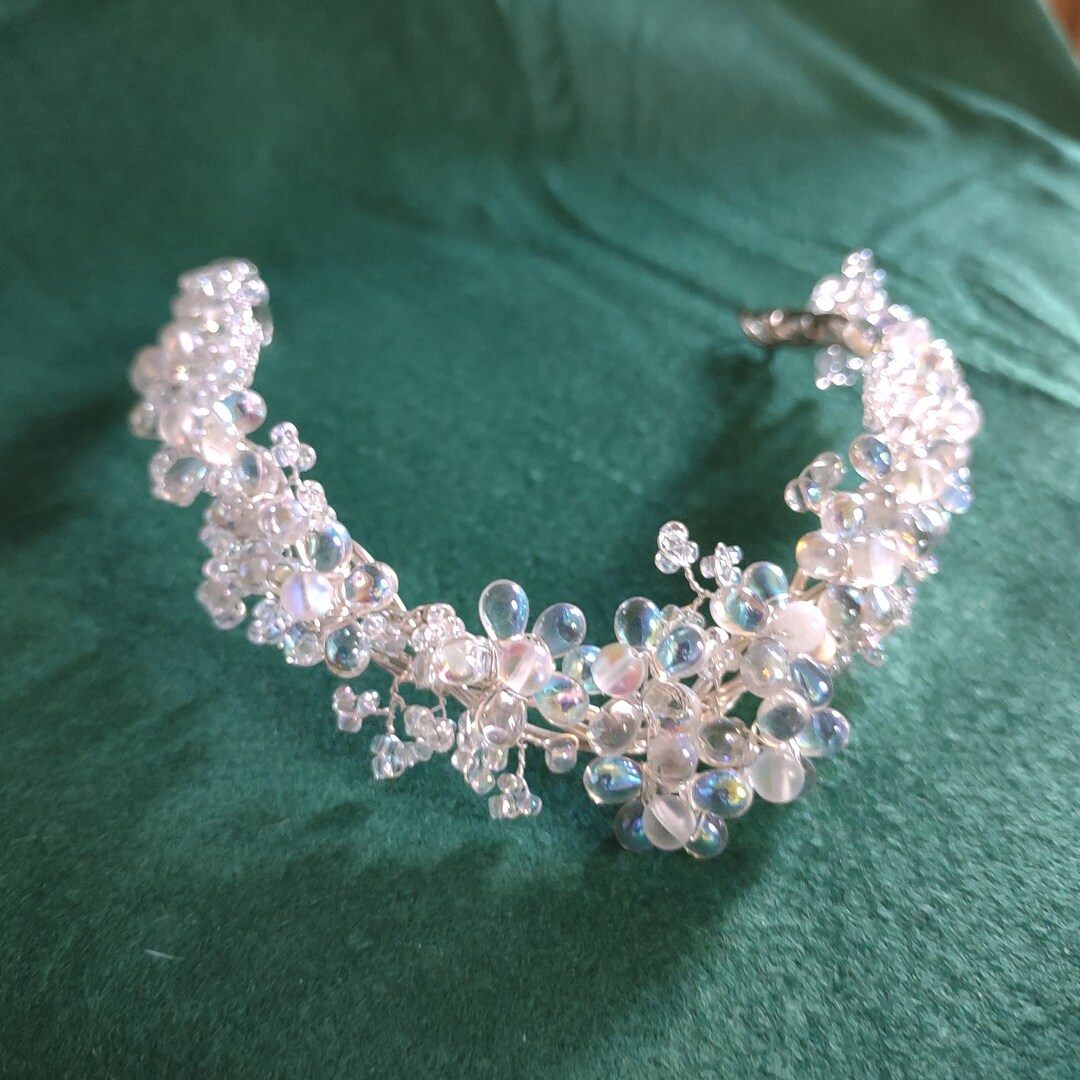 Crystal Glass Flower Fairy Elven Bridal Circlet Headpiece - Etsy