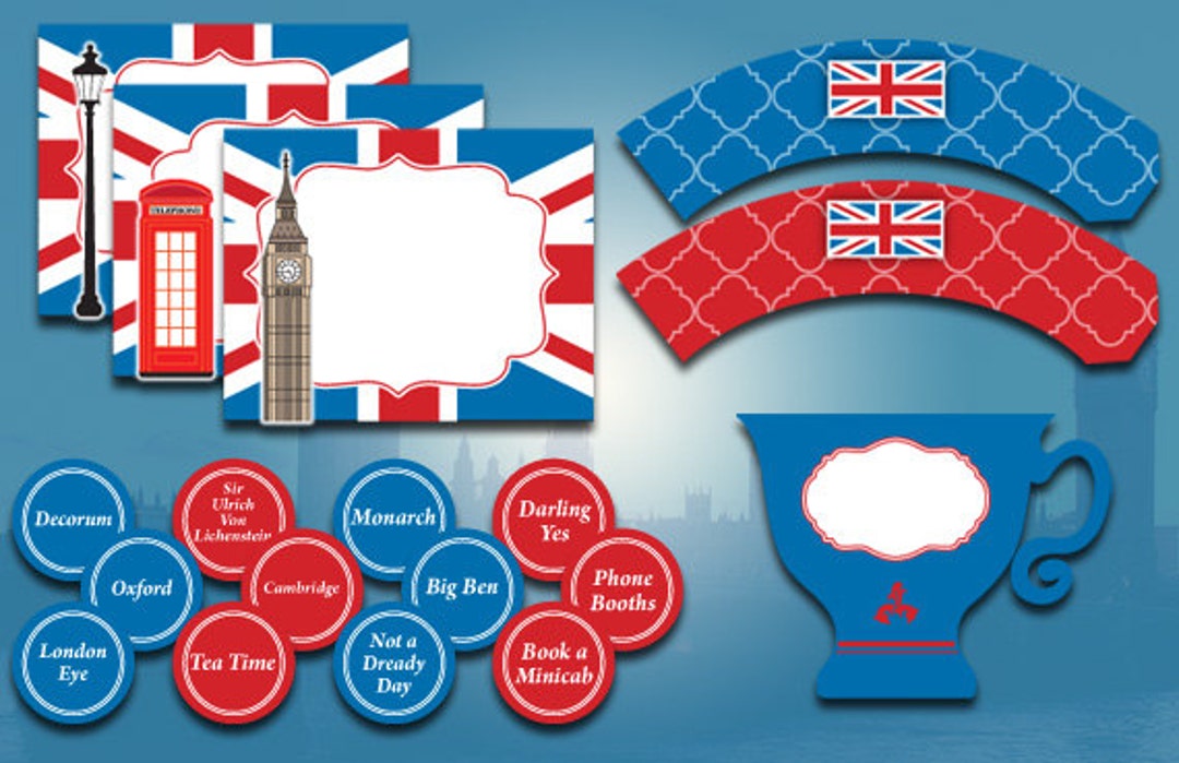 London Party Printables British Party Birthday Banner Tent Cards ...