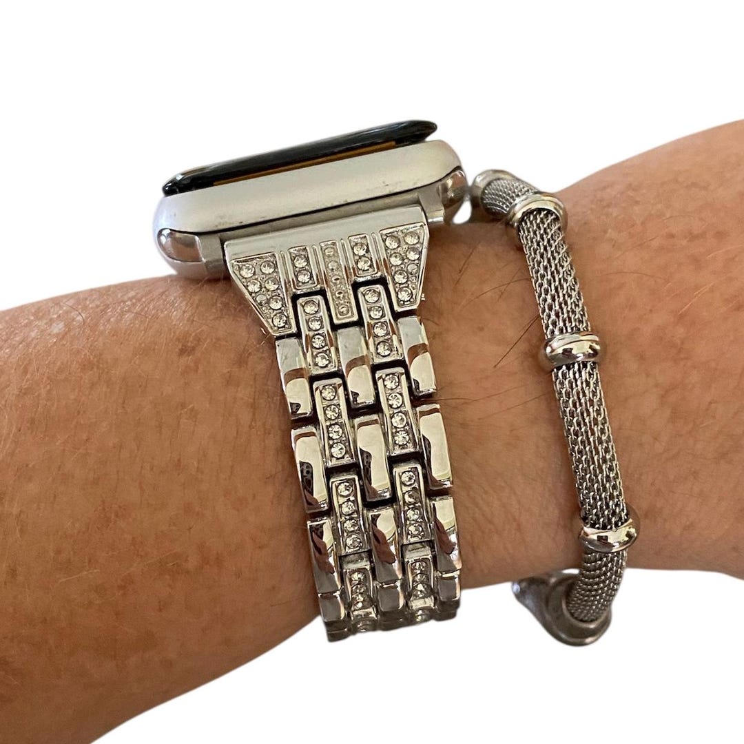 Apple Watch Band Bracelet Set | Rhinestone Metal Band & Stackable Mesh ...