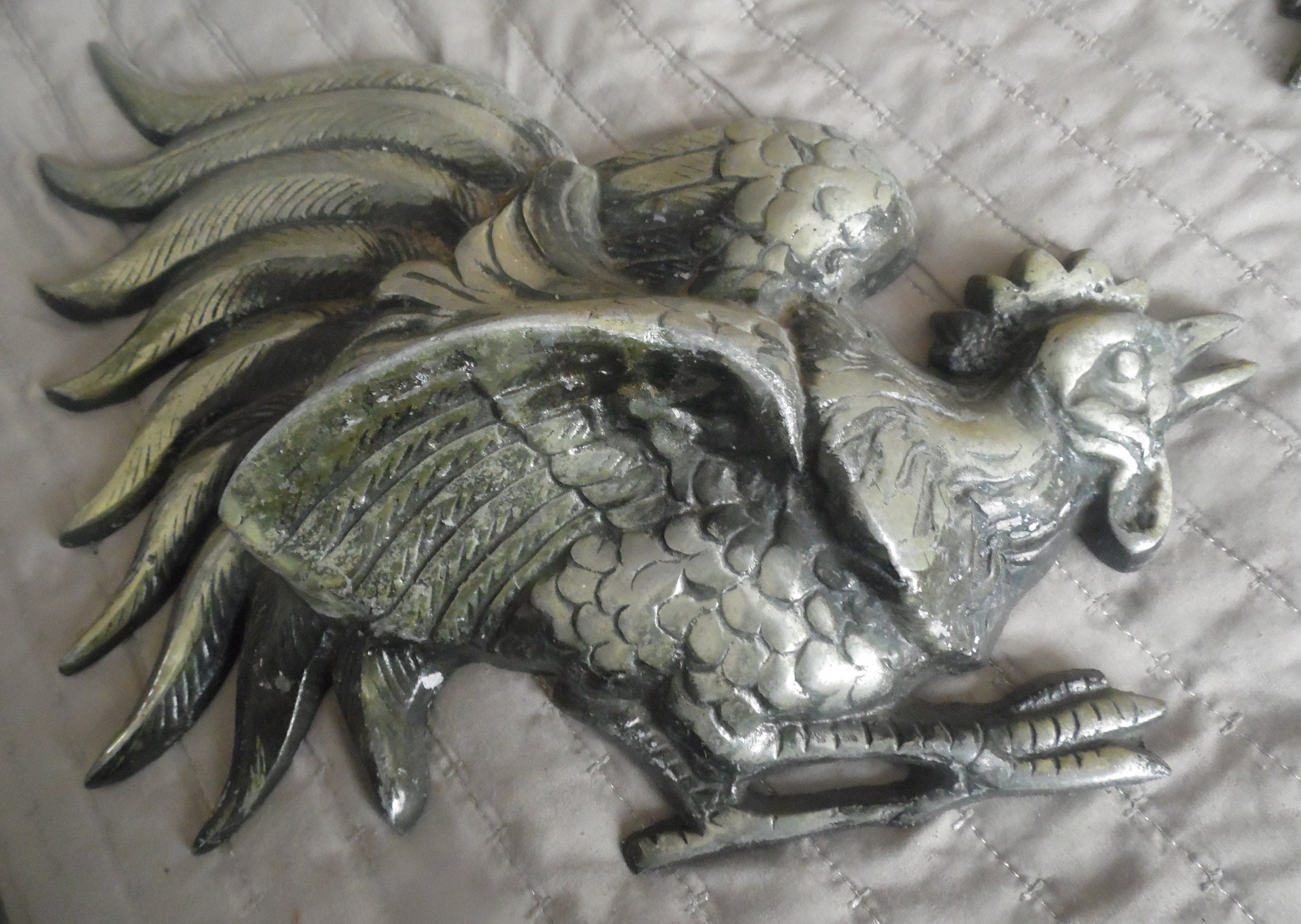 2 Vintage Wall Decor Cast Metal Fighting Roosters Made in Japan Silver ...