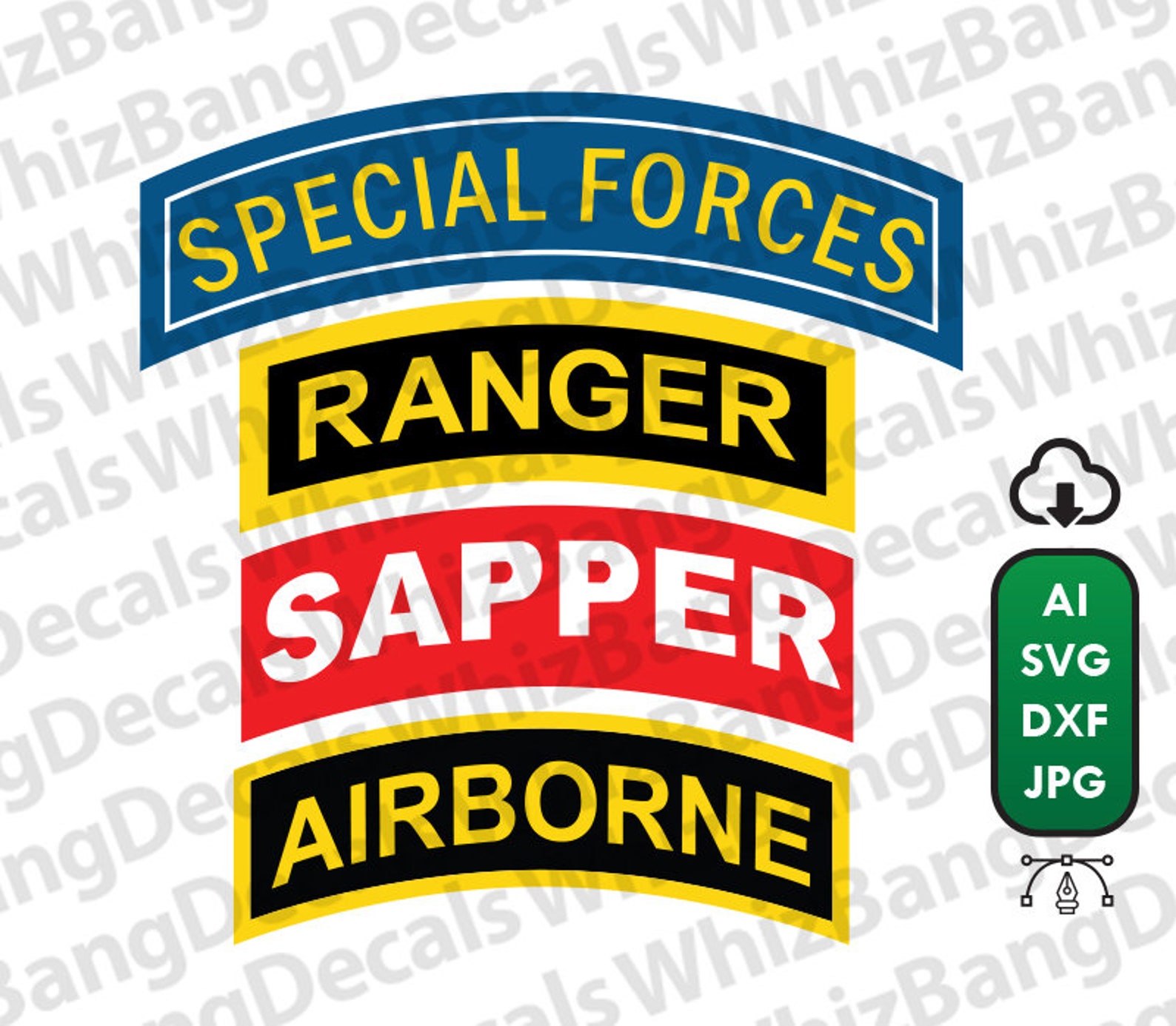 SF, Ranger, Sapper, Airborne Tab SVG - Cricut, Silhouette, Vinyl, Car ...