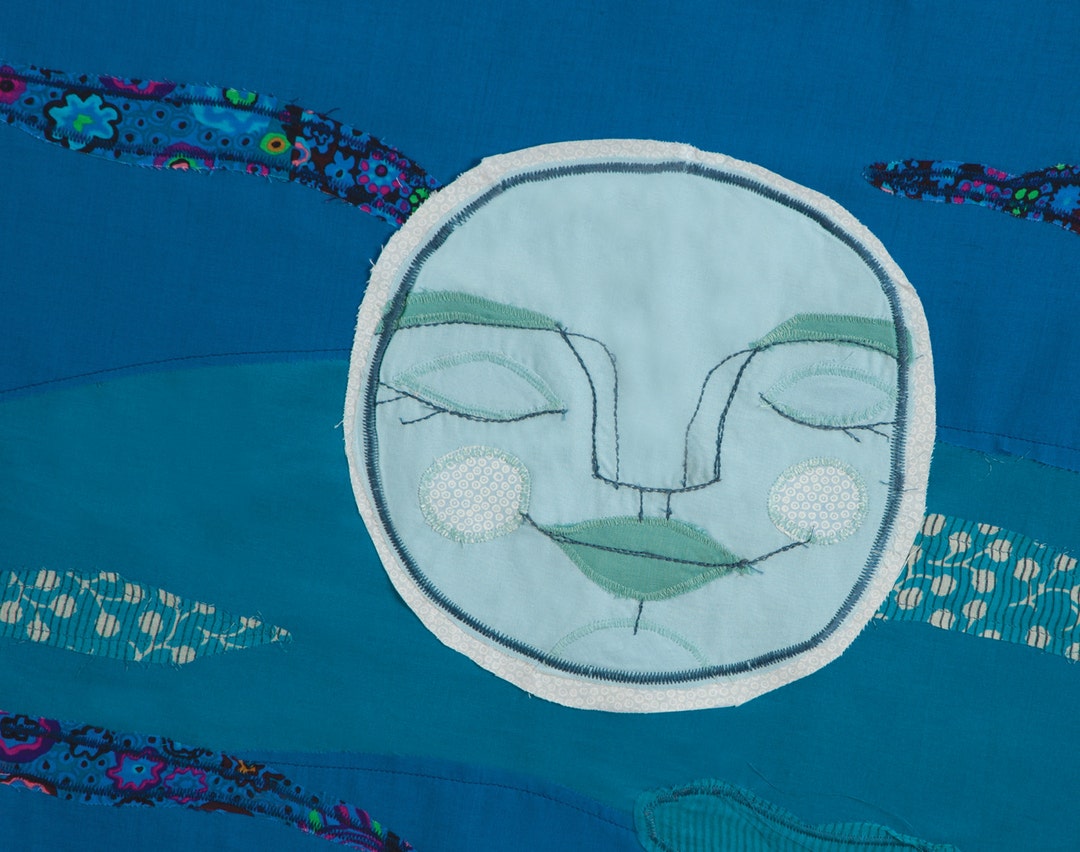 Textile Illustrated Evening Moon Print - Etsy