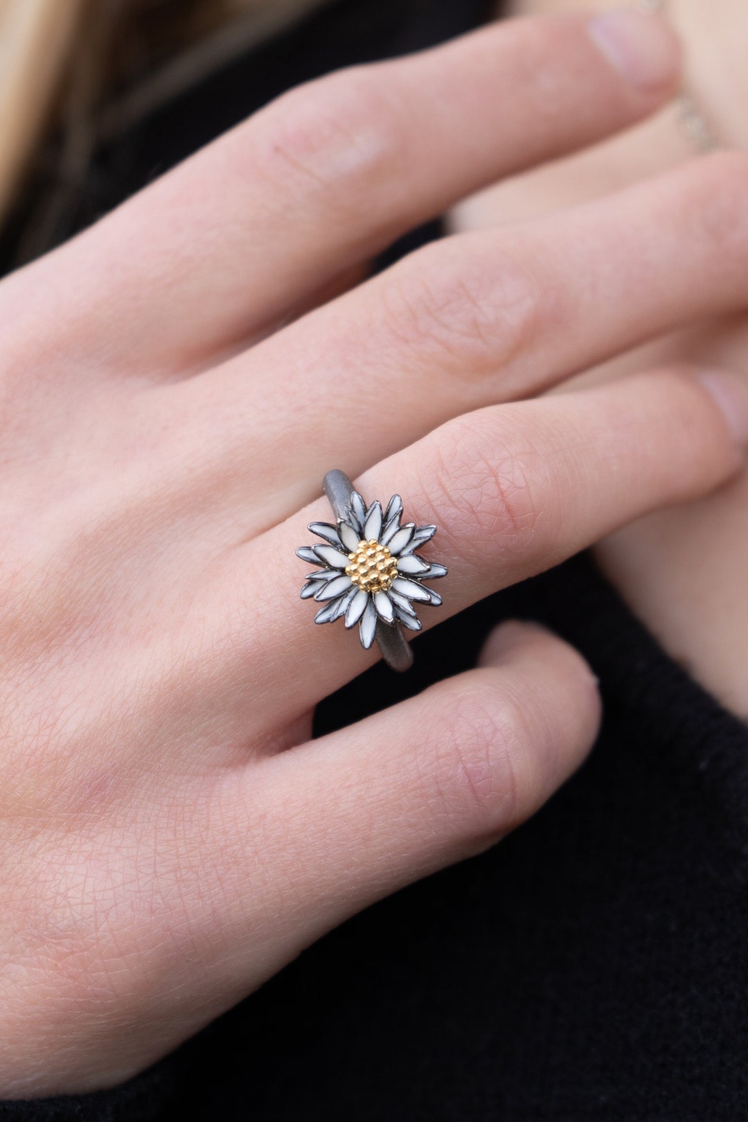 Enamelled Edelweiss Ring Botanica Series Adjustable Ring in - Etsy