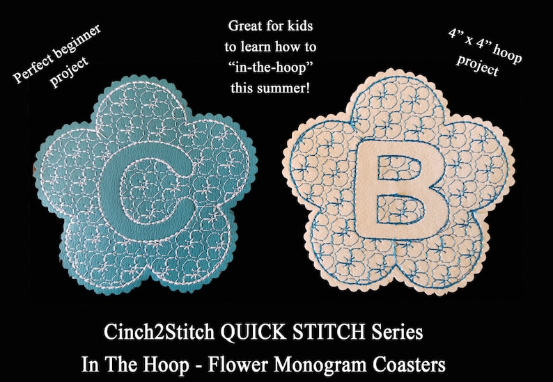 Quick Stitch Flower Monogram Coasters in the Hoop Machine - Etsy