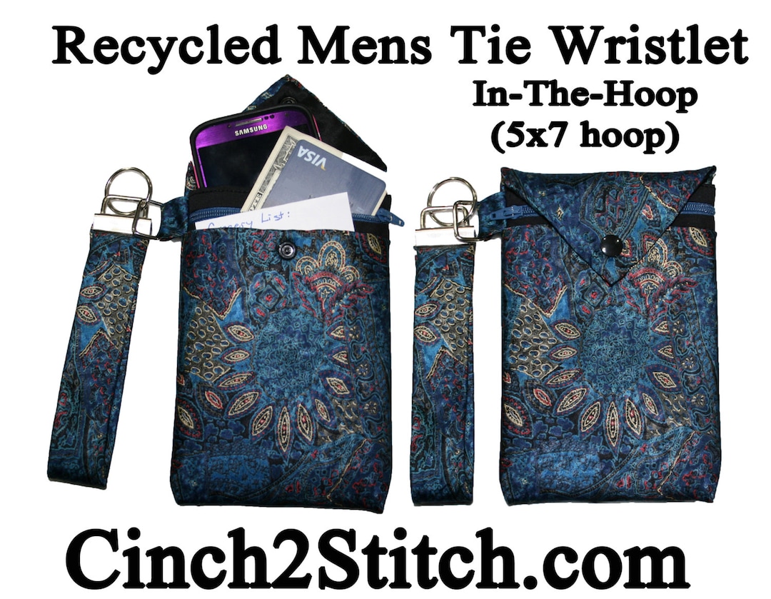 Recycled Mens Tie Cell Phone Wallet / Wristlet - in the Hoop - Machine ...