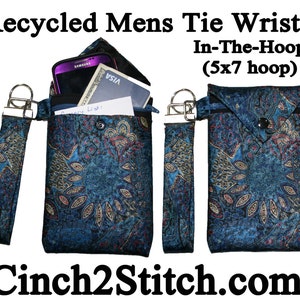 Recycled Mens Tie Cell Phone Wallet / Wristlet - in the Hoop - Machine ...