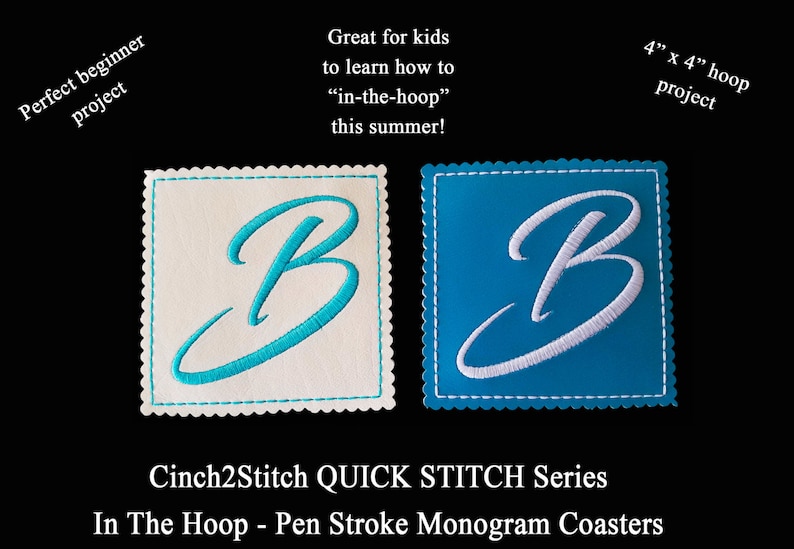 Quick Stitch Pen Stroke Monogram Coasters In The Hoop | Etsy